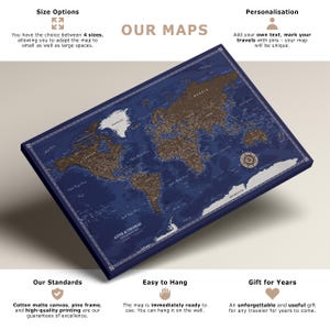 Customized World Travel Map on Canvas With Pins - Ideal for Tracking ...