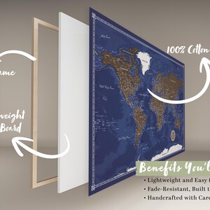 Customized World Travel Map on Canvas With Pins - Ideal for Tracking ...