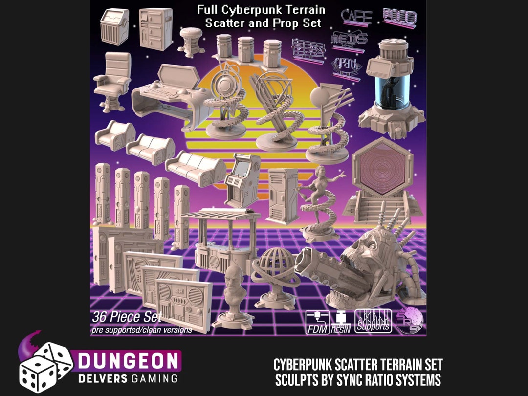Cyberpunk Scenery Scatter Terrain 3d Print Pathfinder AOS Wargames 40 ...