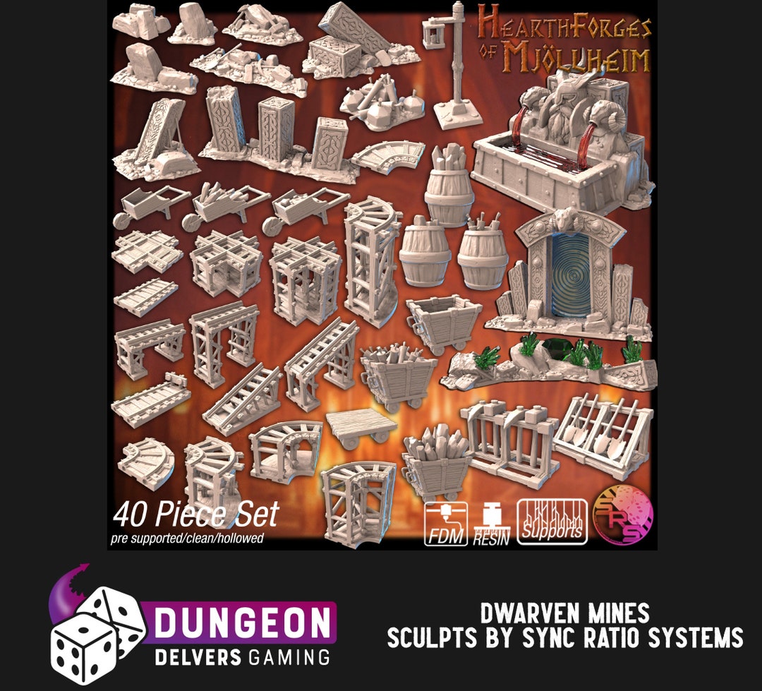 Dwarven Mine Scatter Terrain Forge Set Underground DND 40 AOS Fantasy ...