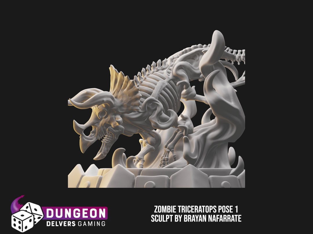 Undead Bone Triceratops Dinosaur Model Miniature Fantasy Sci-fi RPG ...