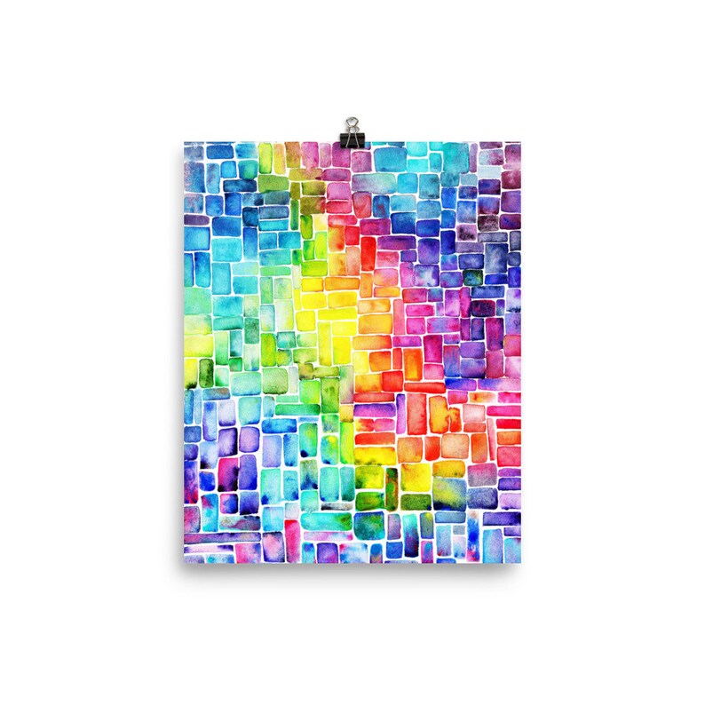 Rainbow Bricks Mosaic Watercolor Abstract Art Print - Etsy
