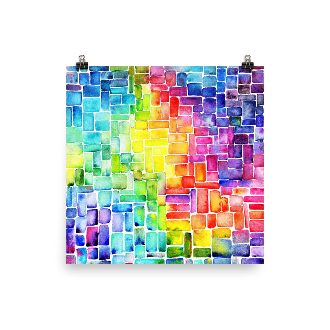Rainbow Bricks Mosaic Watercolor Abstract Art Print - Etsy