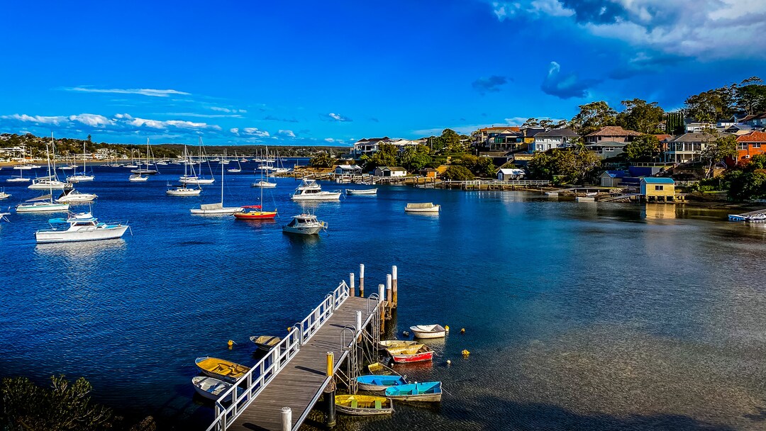Boats on Gunnamatta Bay, Sutherland Shire on Jetty on Glossy Photopaper ...