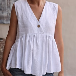 Linen Sleeveless V-neck Top for Woman AMAL, Button Front Top, Linen ...