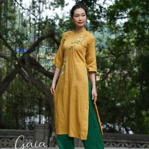 Handmade Embroidery Ao Dai, Linen Modern Ao Dai, Modern Vietnamese ...