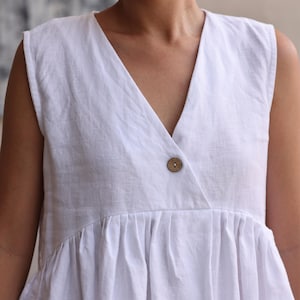 Linen Sleeveless V-neck Top for Woman AMAL, Button Front Top, Linen ...