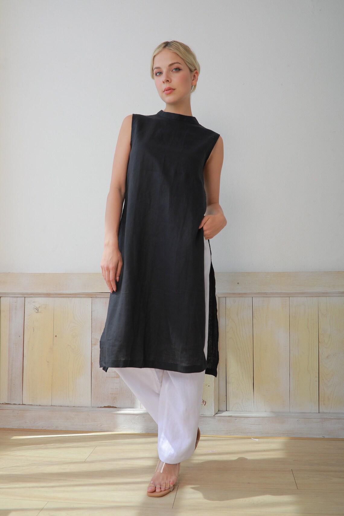 Linen Sleeveless Tunic Top BAY - Long Linen Tunics - Custom Fit - Etsy