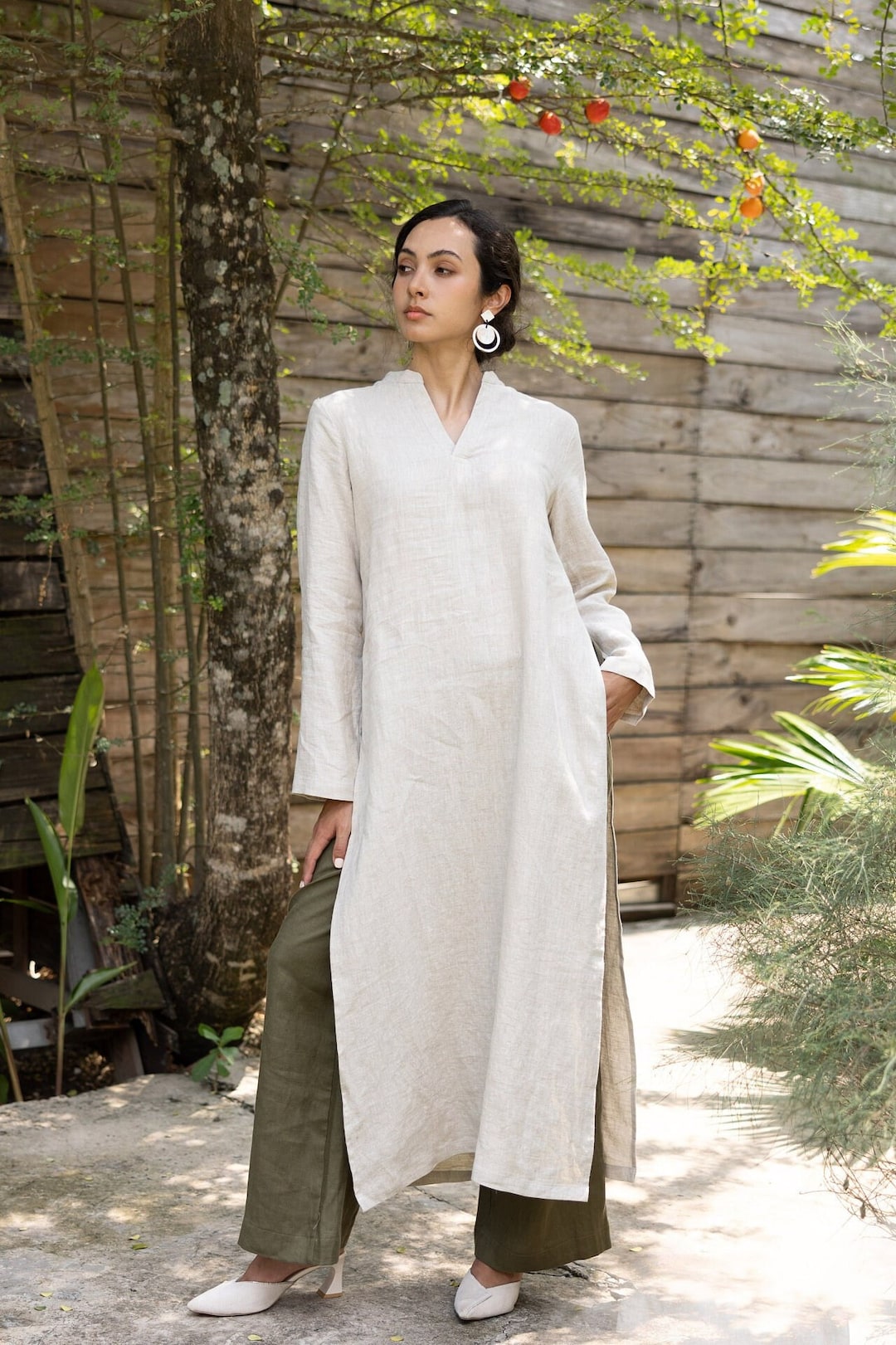 Long Linen Tunic for Women CATHLEEN, Tunic Shirt Dresses, Linen Kaftan ...