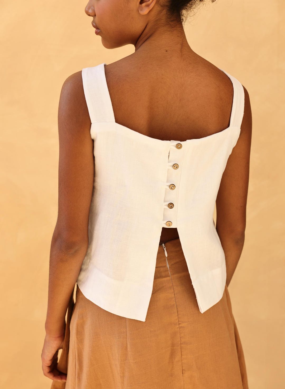 Linen Split Back Top SALMA, Sleeveless Linen Blouse, Linen Tank Top ...