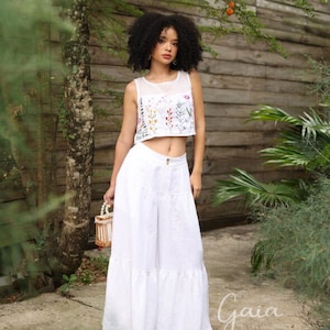 Hand Embroidered Crop Tops GREER, White Linen Crop Top, Embroidered ...