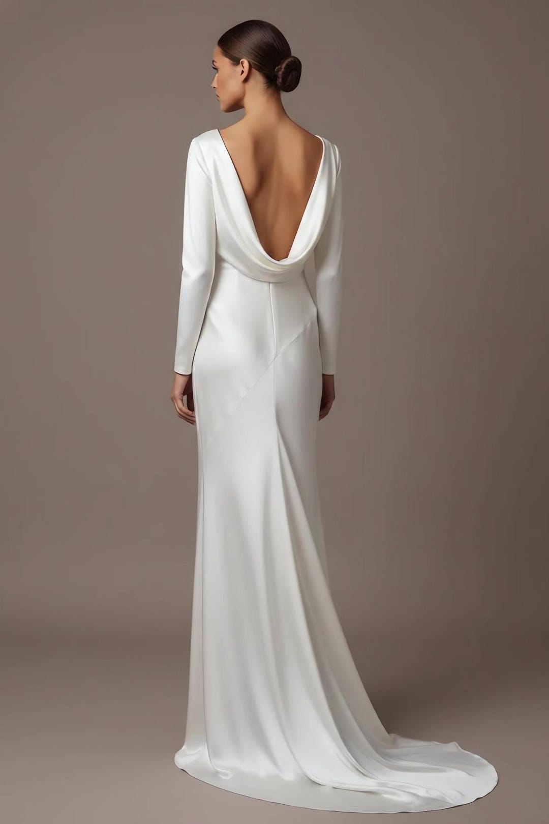 Open Back Silk Wedding Dress ALENA - Long Sleeve Minimalist Bridal Gown ...
