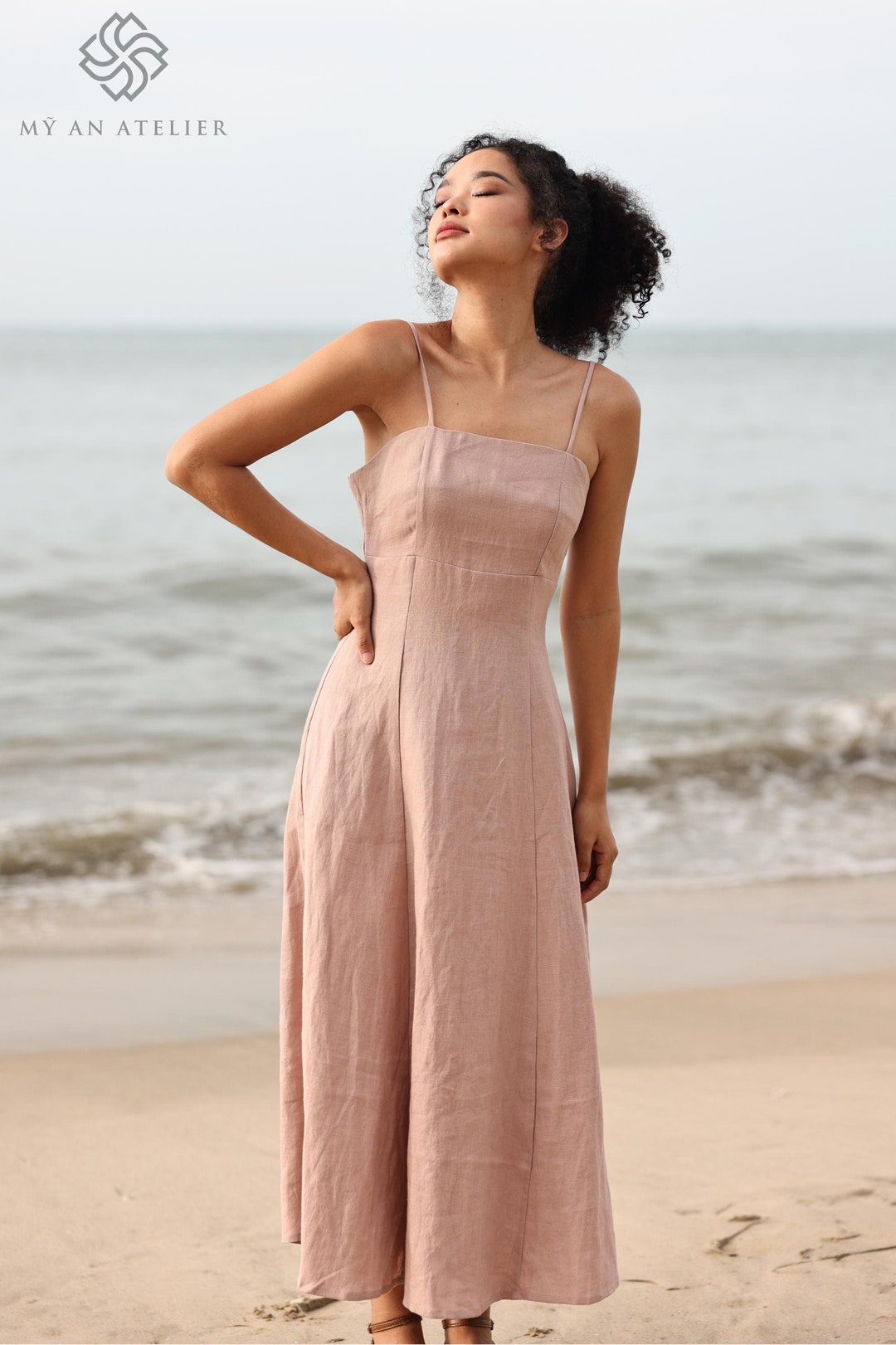Linen Slip Dress BOHOL, Spaghetti Strap Dress, Sleeveless Dress, Beach ...