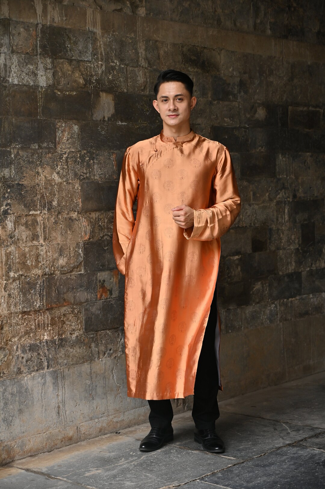 Gold Ao Dai for Men, Mulberry Silk Ao Dai Men, Silk Ao Dai Tunic Dress ...