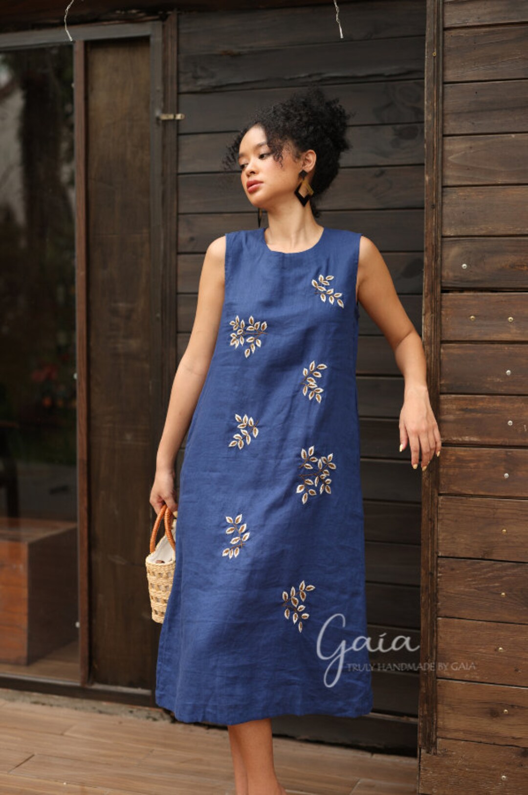 Floral Embroidered Dress NYLA, Hand Embroidered Linen Dress, Linen Midi ...