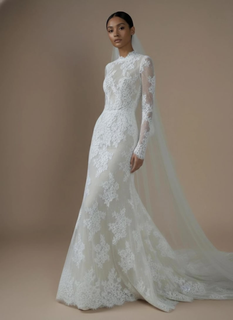Hand-draped Floral Lace Wedding Dress ELIORA - Couture Bridal Dress ...