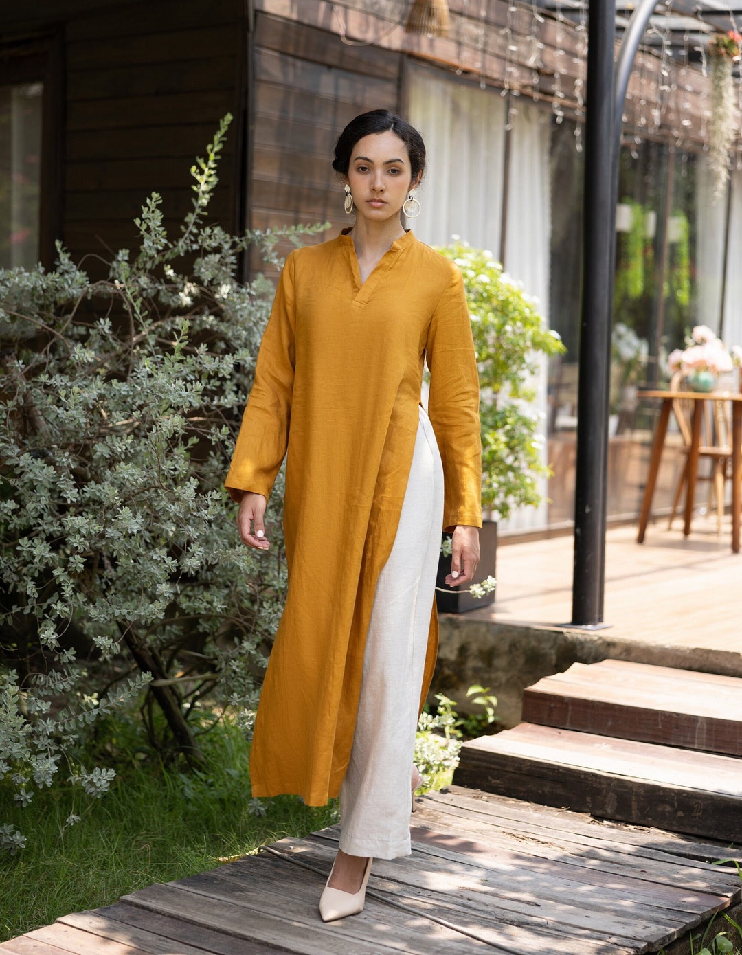 Long Linen Tunic for Women CATHLEEN, Linen Tunic With Two Slits on Side ...