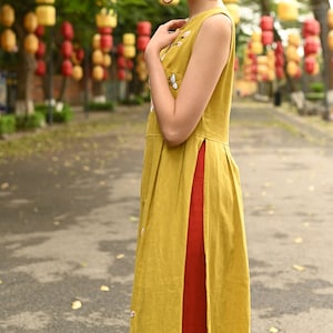 Sleeveless Linen Ao Dai, Vietnamese Modern Ao Dai, Handmade Embroidered ...