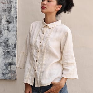 Linen Lace Trim Shirt JUNIPER, Linen Button-down Top, Boho Blouse ...