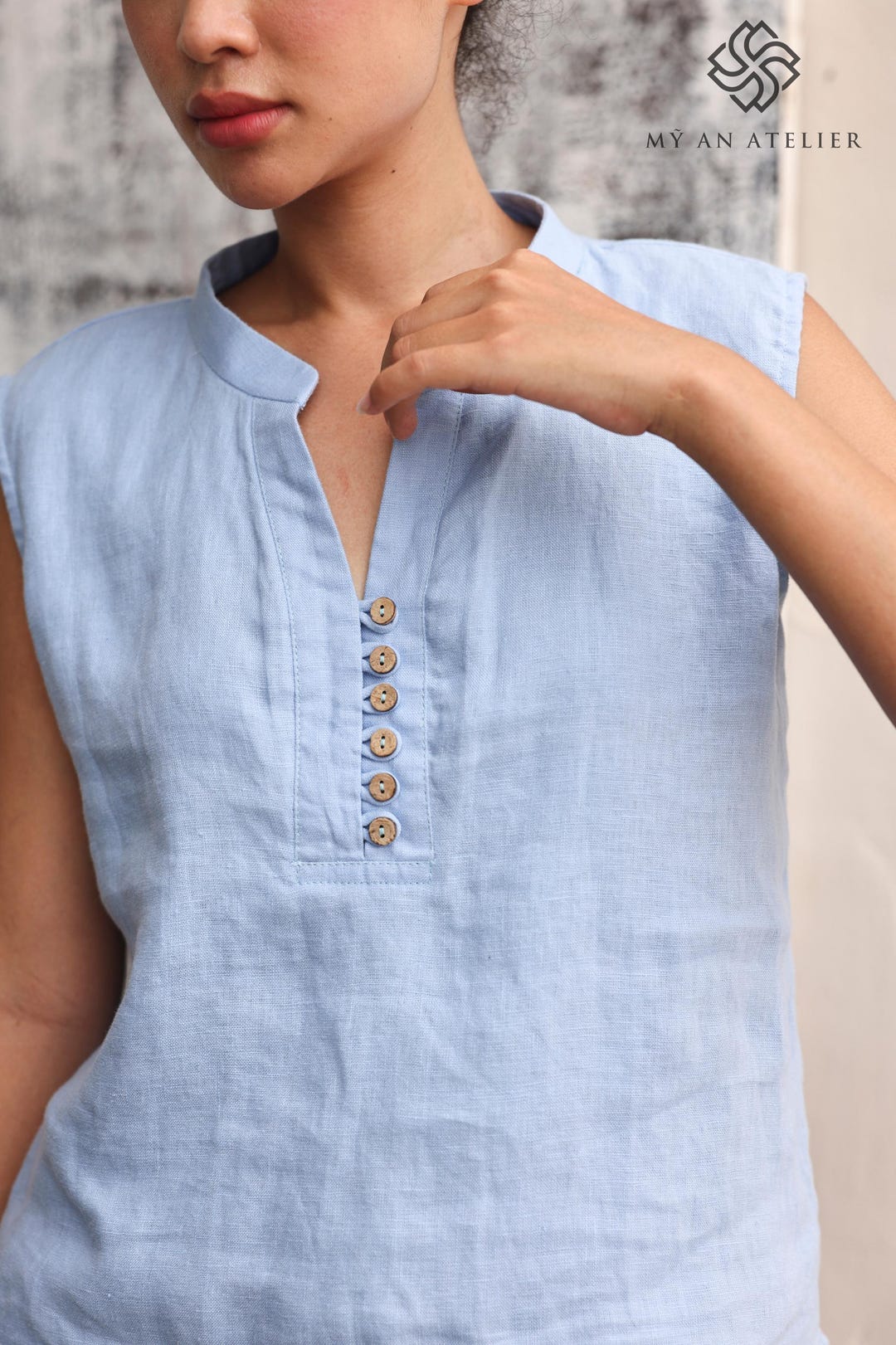 Linen Front Button Top MALTA, Sleeveless Linen Blouse, Relaxed Fit ...