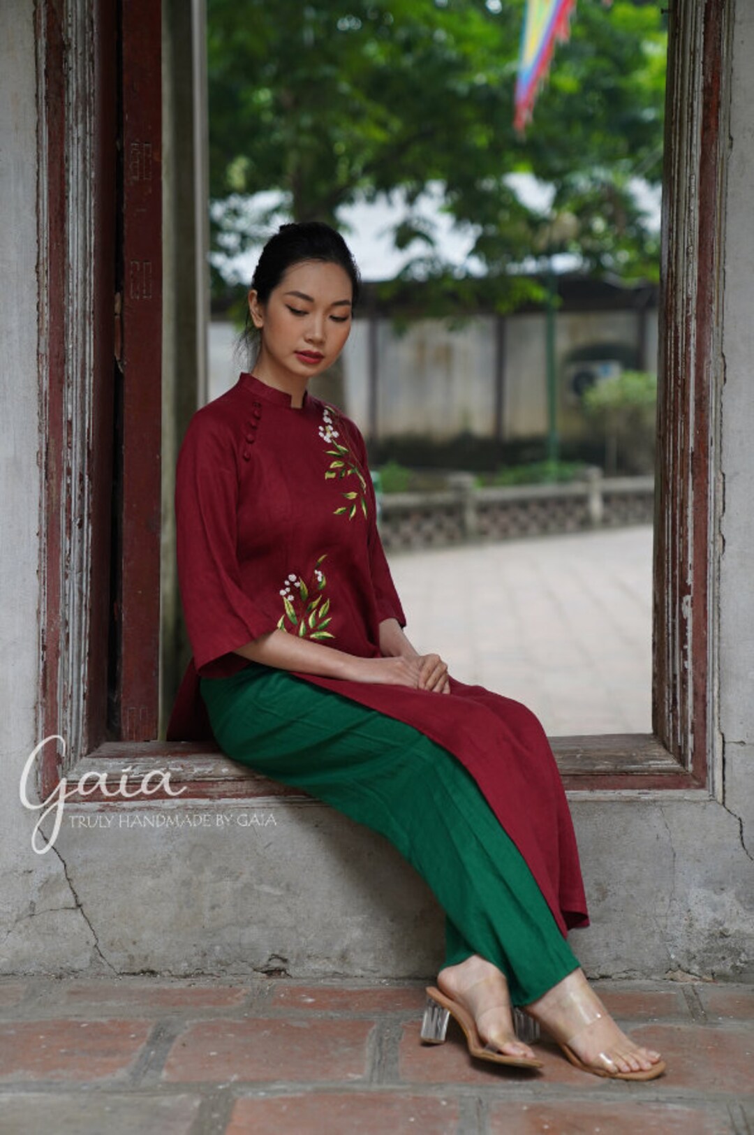 Custom Embroidery Linen Ao Dai Women, Vietnam Long Dress, Embroidered ...