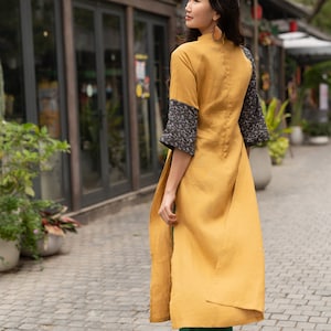 Yellow Linen Ao Dai for Women, Ao Dai Linen, Springluc Ao Dai Linen, Ao ...