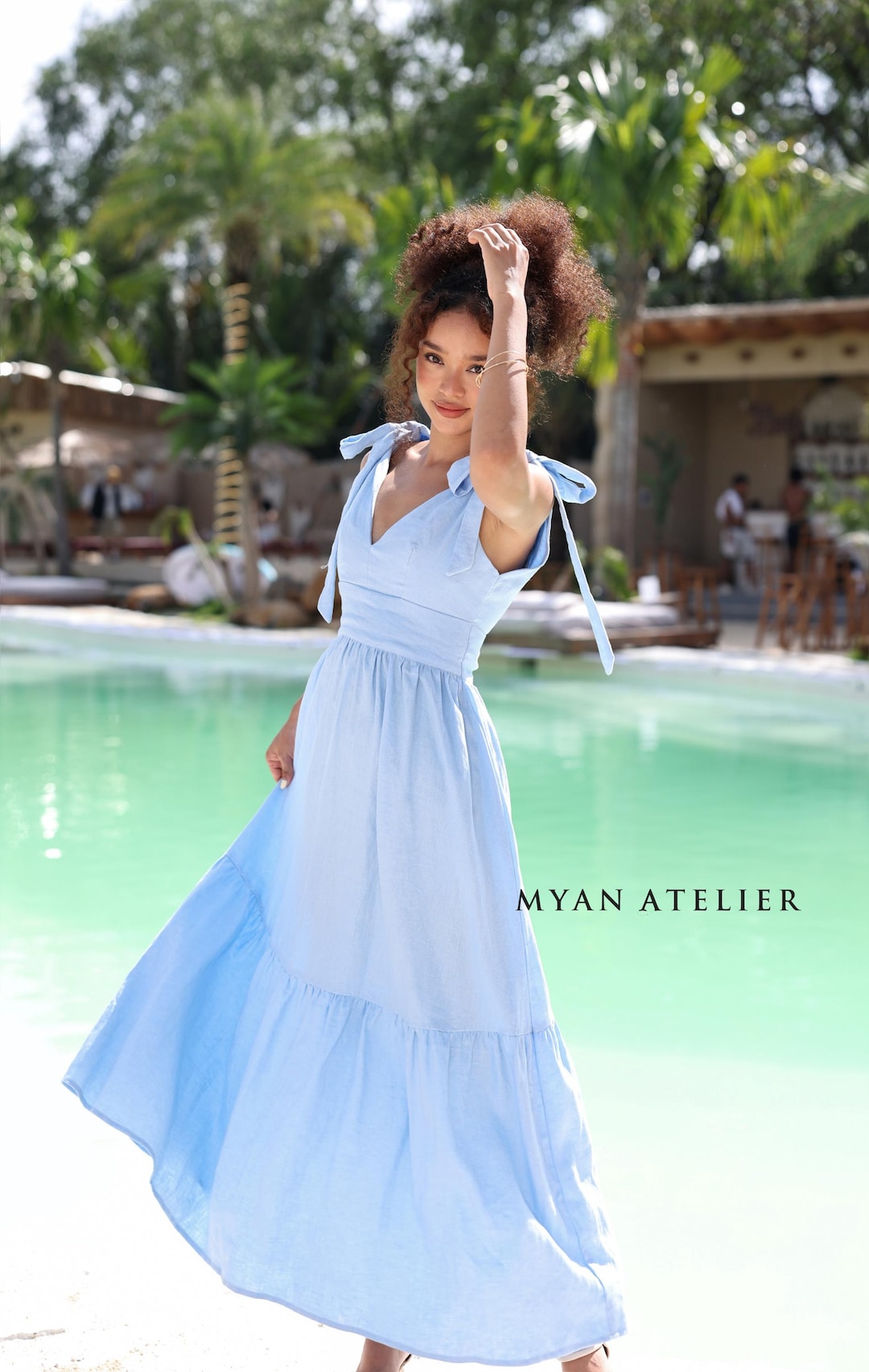 Tiered Maxi Dress LUCCI, V-neck Maxi Dress, Sleeveless Linen Dress ...