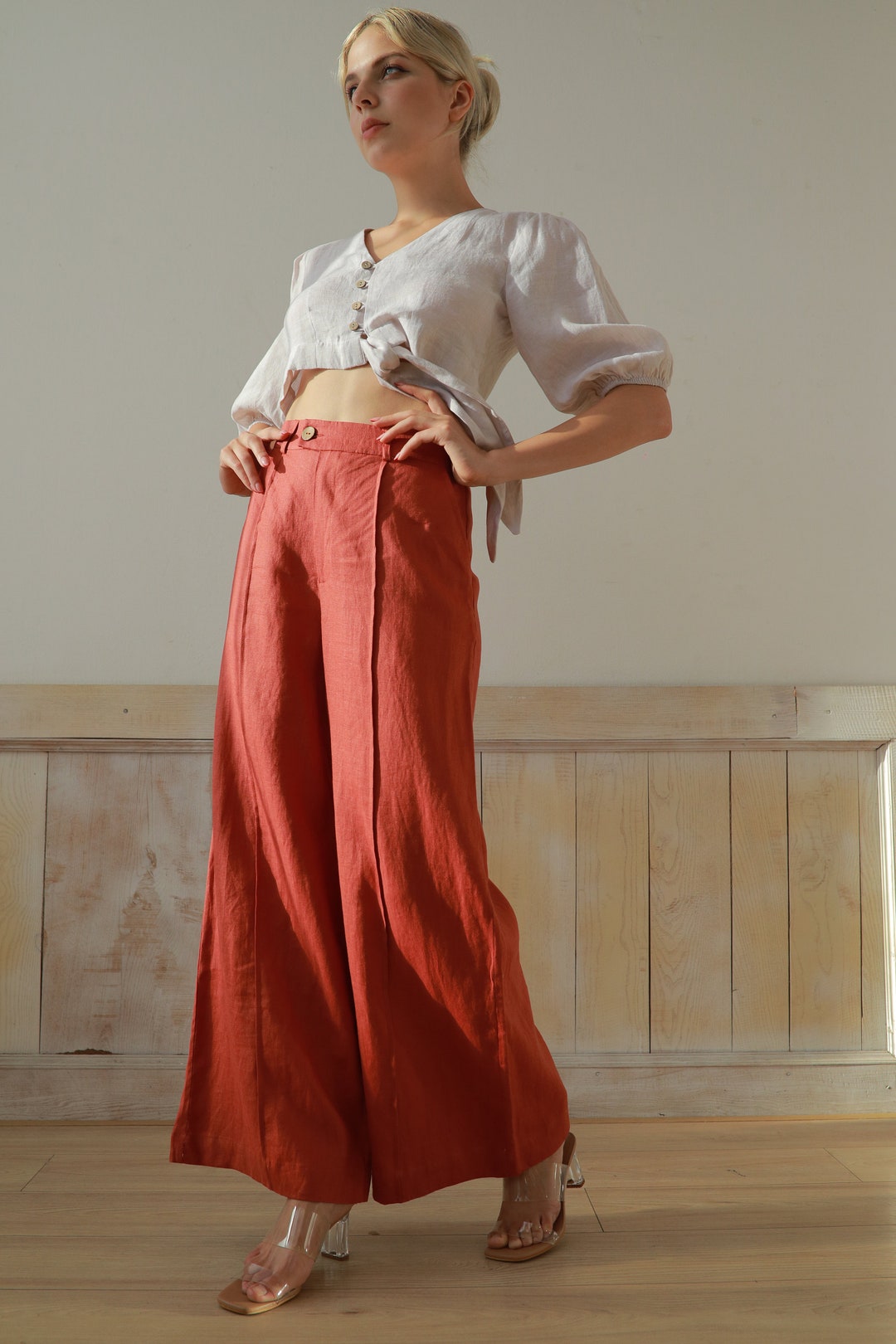 Wide Leg Linen Pants EDEN, Linen Palazzo Pants, Linen Pants Women, High ...