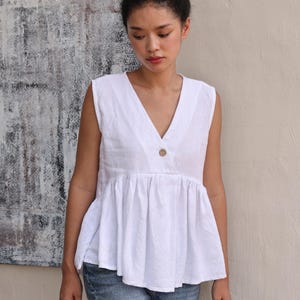 Linen Sleeveless V-neck Top for Woman AMAL, Button Front Top, Linen ...