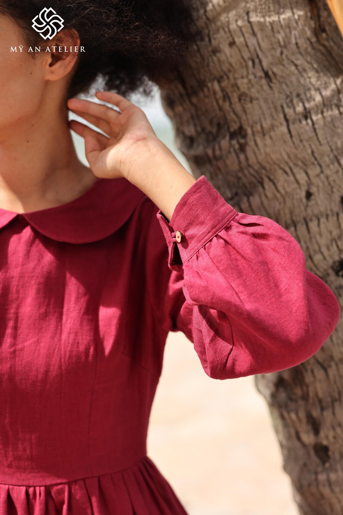 Peter Pan Collar Linen Dress BECCA - Long Sleeve Dress - Custom Made - Etsy