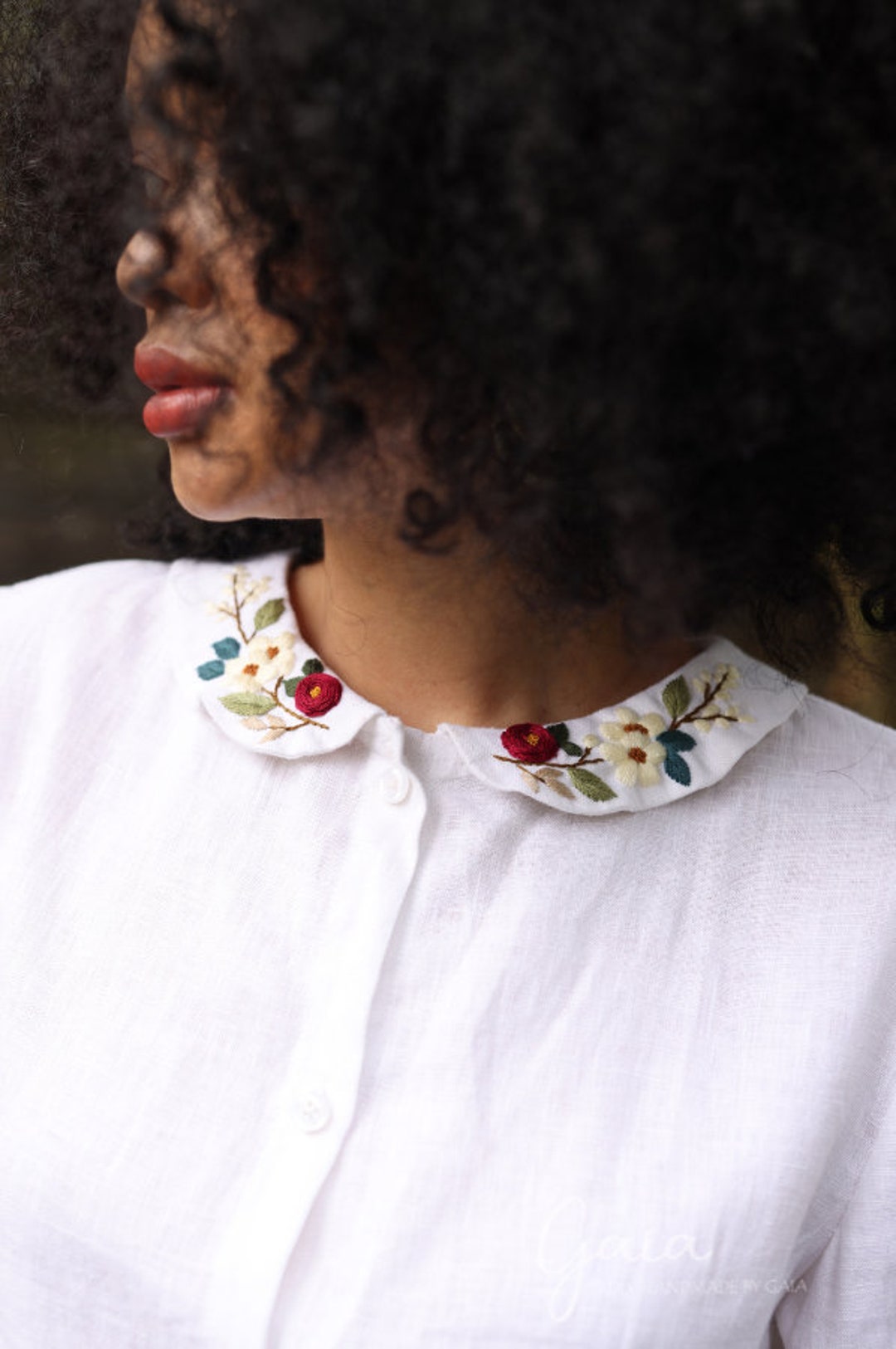 Hand Embroidered Collared Linen Shirt APLINE, Wedding Guest Dress ...