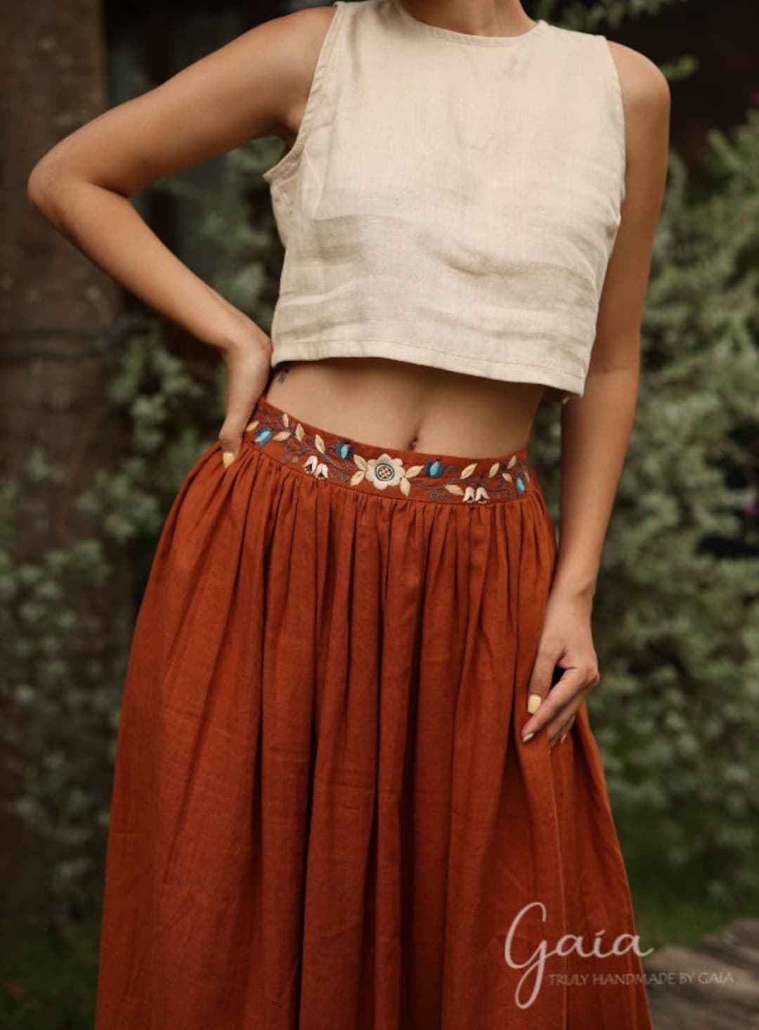 Embroidered Linen Skirt LAINE, Gathered Linen Skirt, Maxi Skirt Boho ...