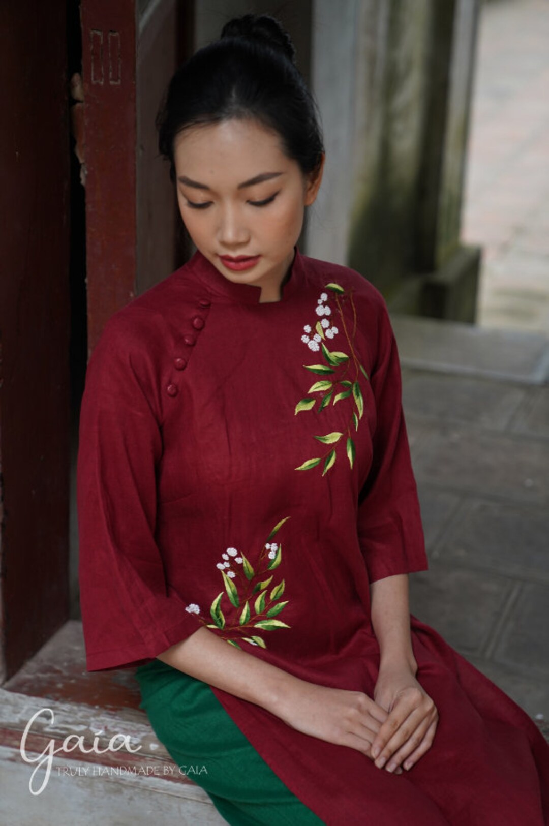 Custom Embroidery Linen Ao Dai Women, Vietnam Long Dress, Embroidered ...