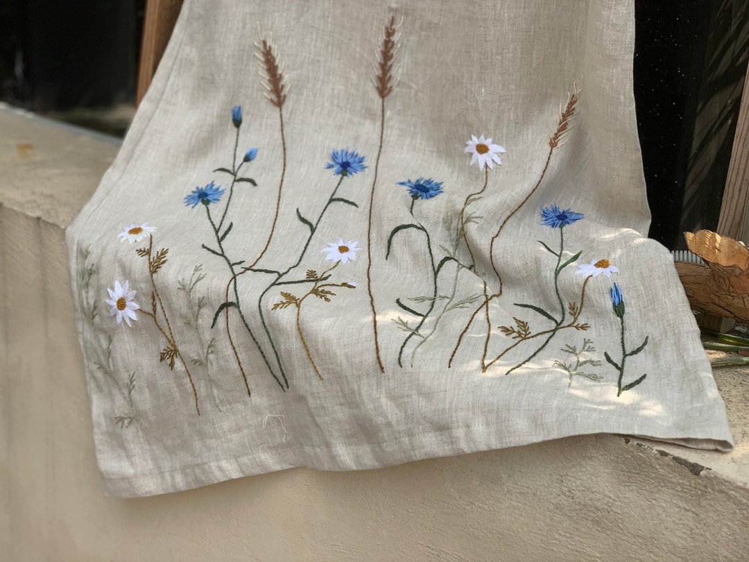 Handmade Embroidery Linen Maxi Dress, Linen Dress for Beach Wedding ...
