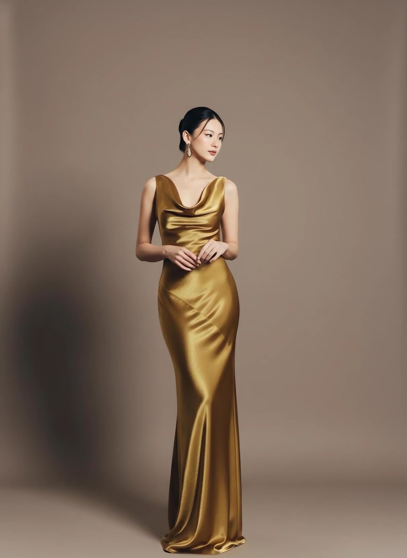 Backless Silk Gown SOLIRA - Silk Cowl Neck Evening Dress - Made to ...