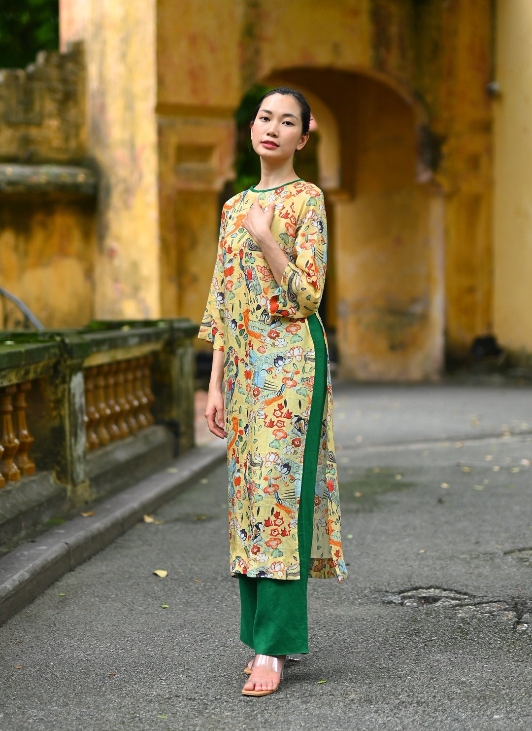 Linen Ao Dai Women, Natural Ramie Ao Dai, Ao Dai Tunic Dress, Loose Ao ...