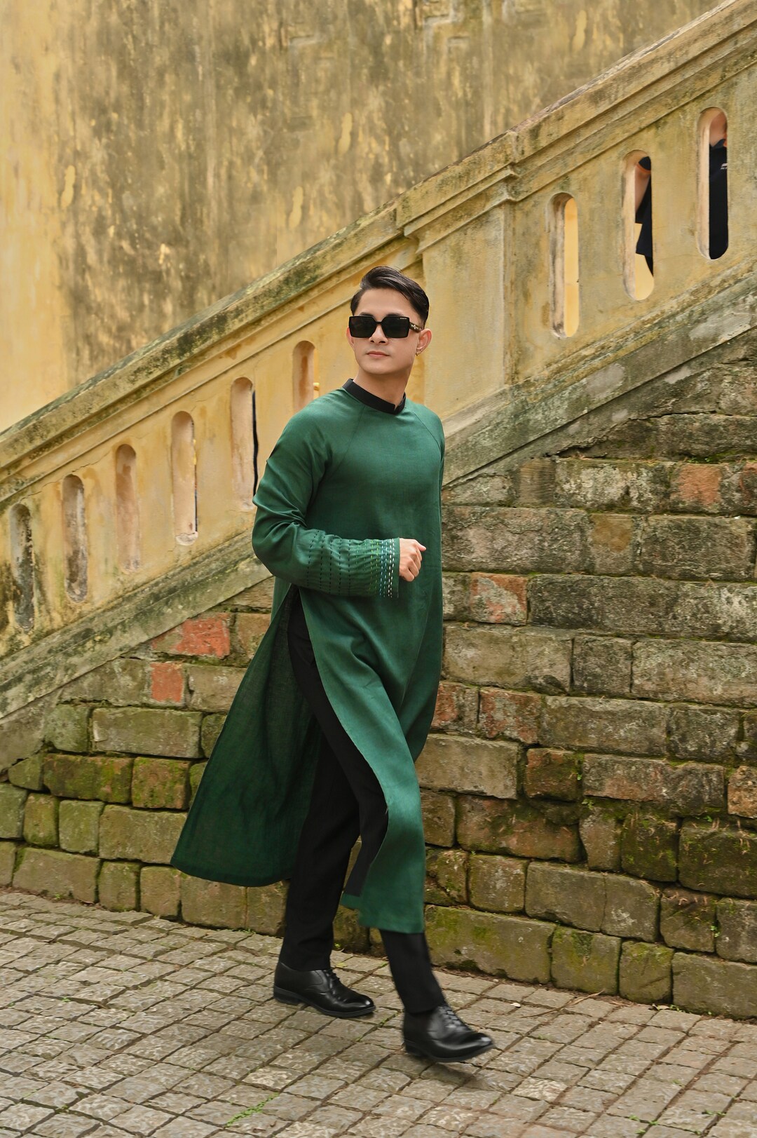 Green Ao Dai for Men, Ao Dai Men Modern in 60 Colors, Linen Ao Dai ...