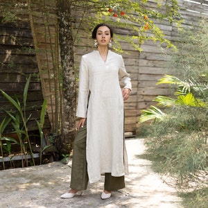 Long Linen Tunic for Women CATHLEEN, Tunic Shirt Dresses, Linen Kaftan ...