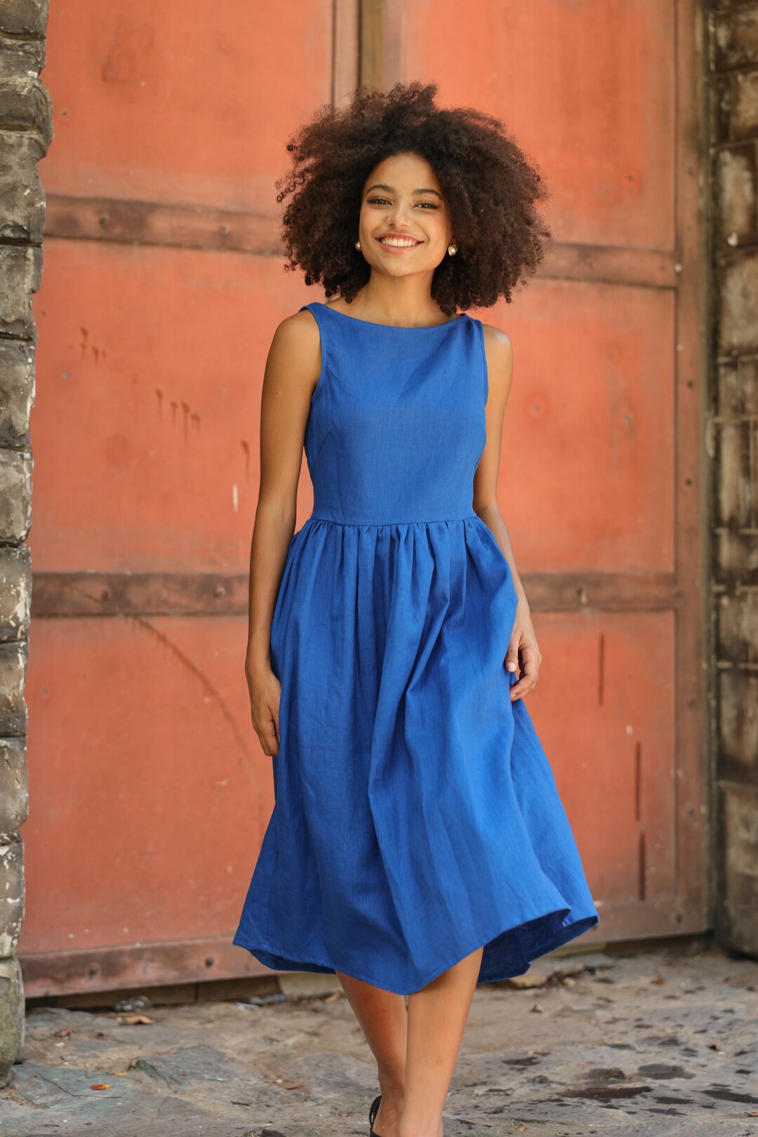 A-line Linen Dress IVA, Linen Dress for Women, Open Back Dress ...