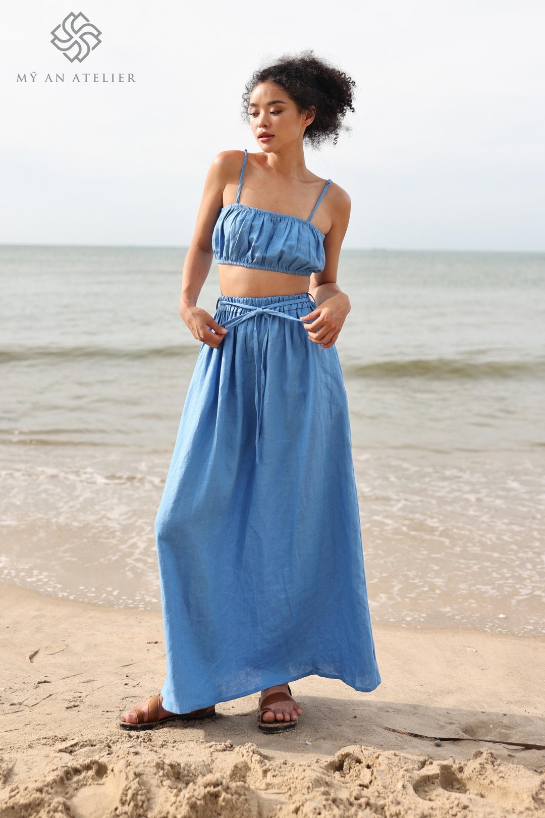 Linen Crop Top and Long Skirt Set LAMU, Linen Summer 2 Piece Set, Linen ...