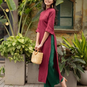 Linen Ao Dai Women, Linen Modern Ao Dai, Solid Color Ao Dai, Vietnamese ...