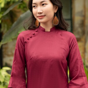 Linen Ao Dai Women, Linen Modern Ao Dai, Solid Color Ao Dai, Vietnamese ...