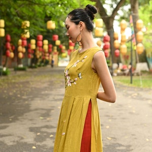 Sleeveless Linen Ao Dai, Vietnamese Modern Ao Dai, Handmade Embroidered ...