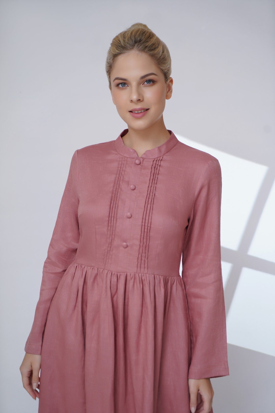 Linen Dress Women JUNO, Linen Dress Long, Collared Linen Dress, Formal ...