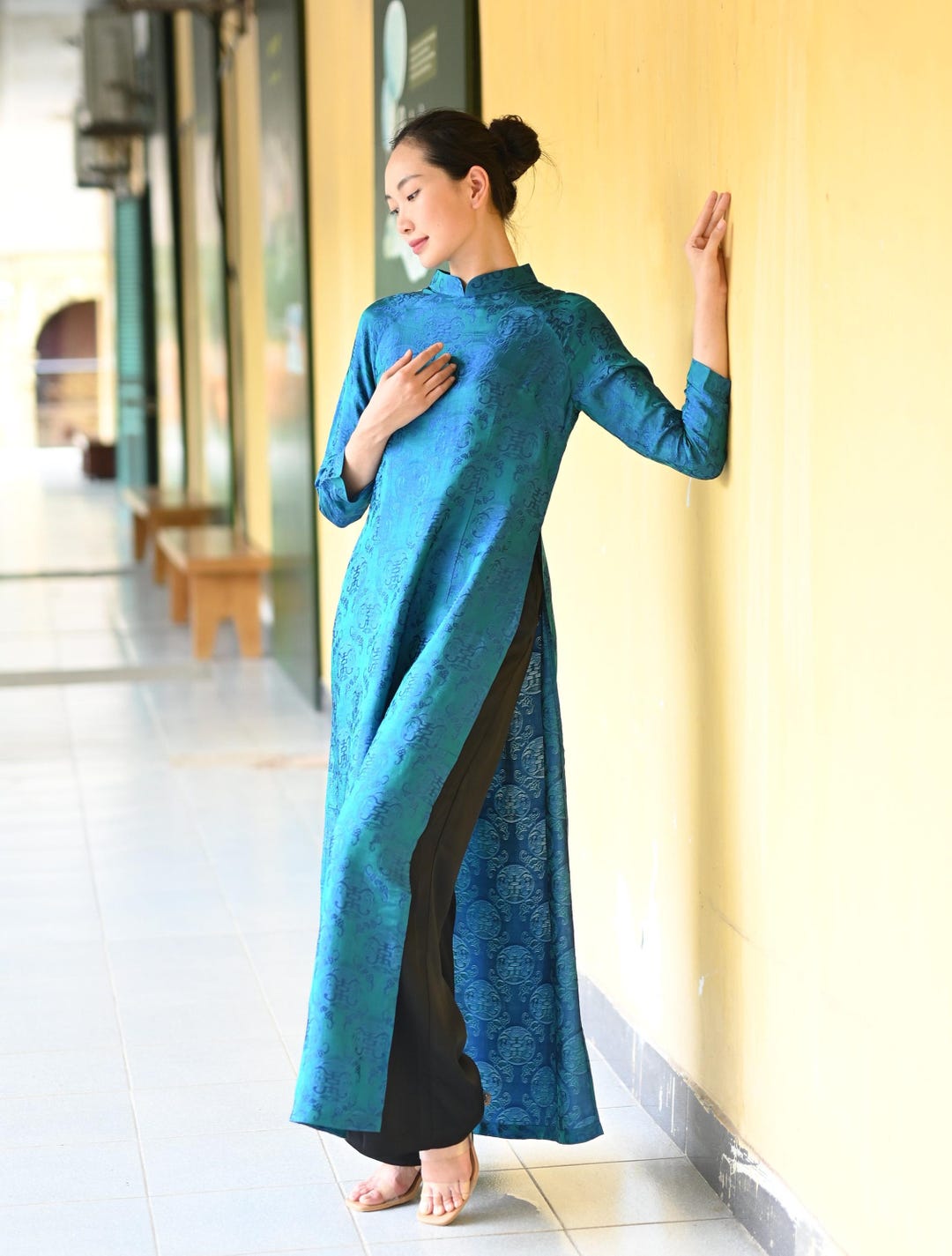 Silk Ao Dai for Women, Traditional Vietnamese Dress, Blue Vietnamese ...