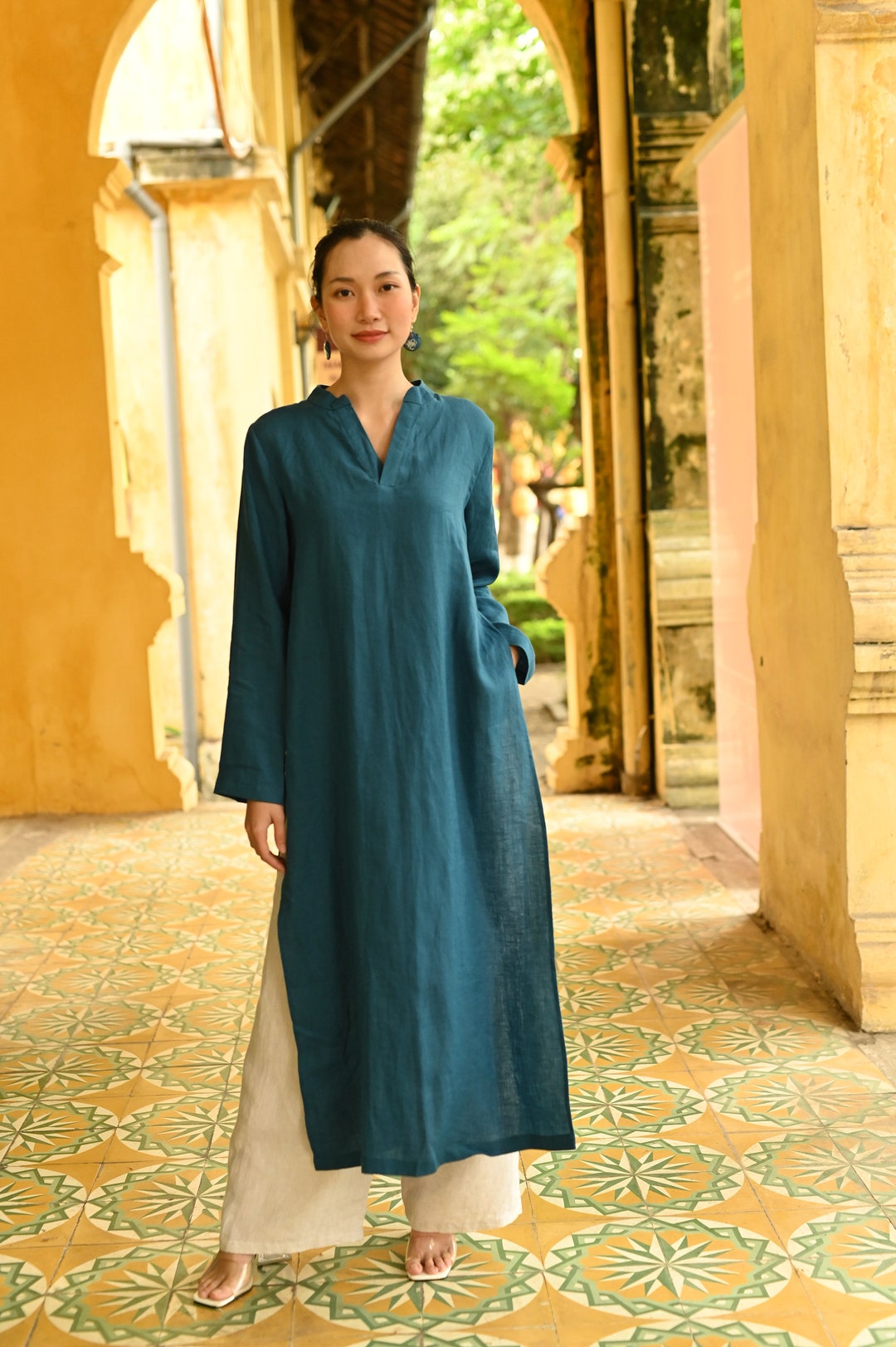 Long Linen Tunic CATHLEEN, Linen Top Long Sleeves, Linen Tunic Shirt ...