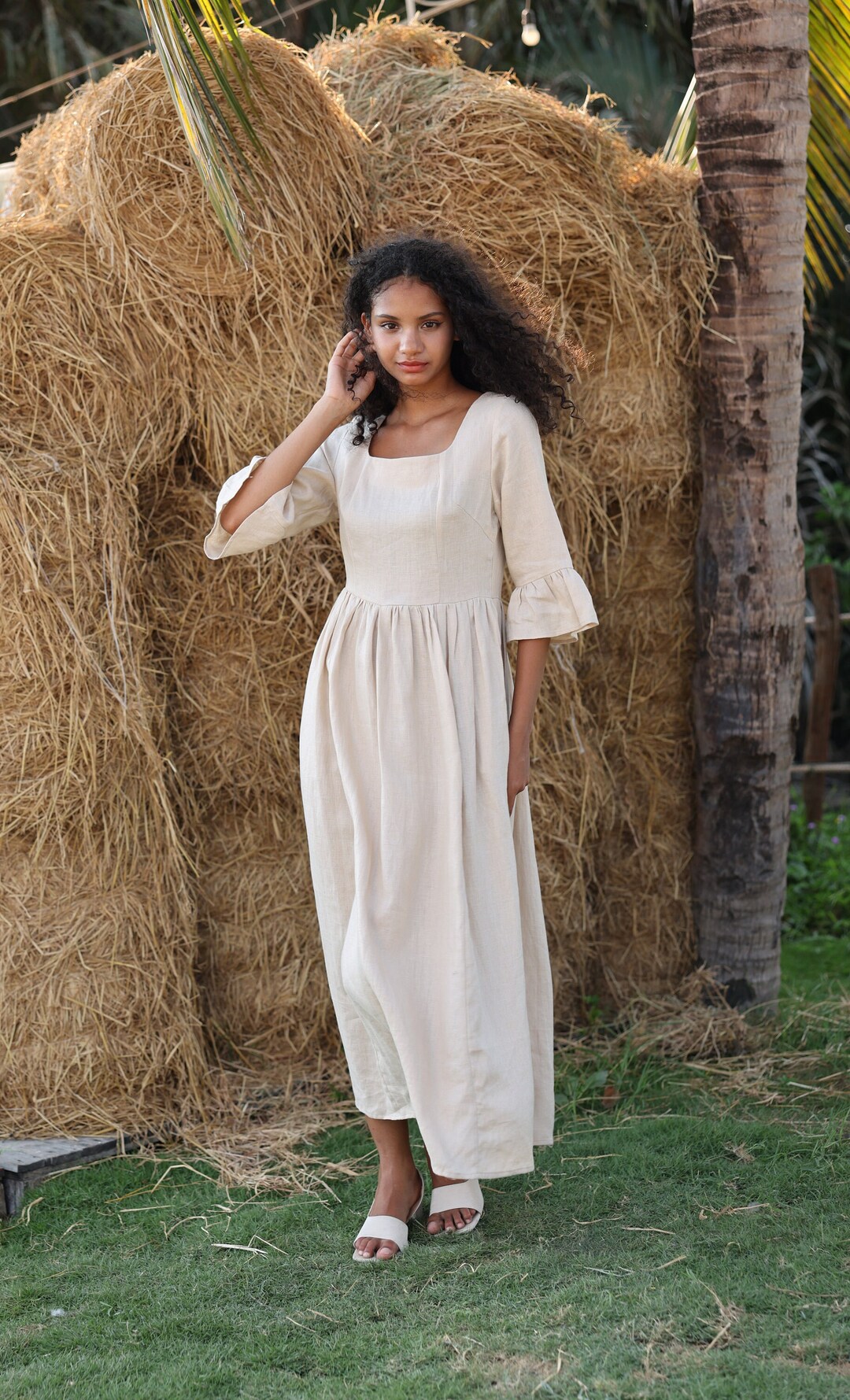 Square Neck Linen Dress MELISSA, Elegant Linen Dress, Long Linen Dress ...