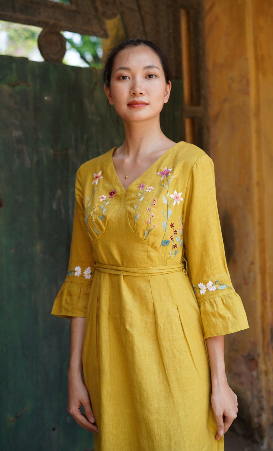 Handmade Embroidery Linen Dress MILA, Wildflower Linen Dress, Linen ...