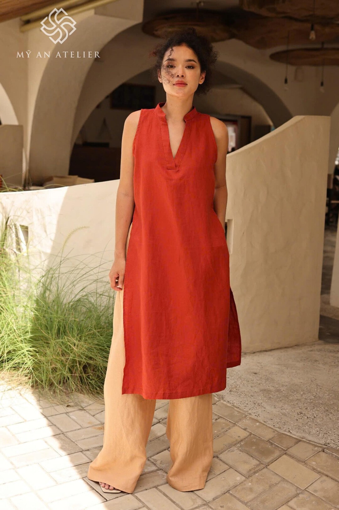 Sleeveless Linen Tunic CLARA, Linen Tunics Tops for Women, Linen Shirt ...
