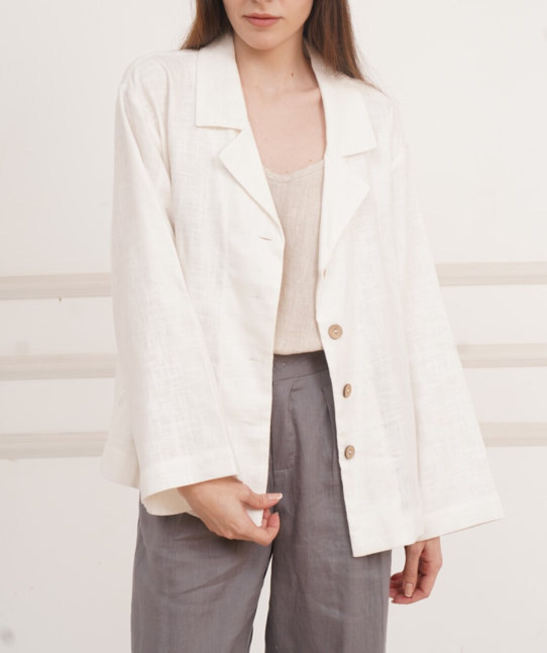 White Summer Jacket, Jacket for Women, Linen Jacket With Pockets ...